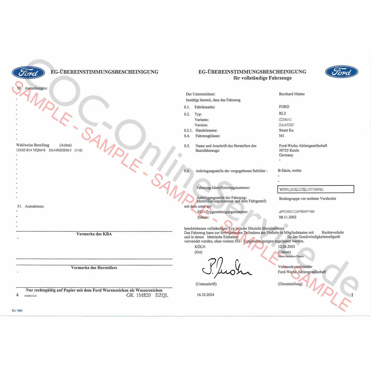 Apply for COC documents for Ford here for €149.00 – COC-OnlineService.de